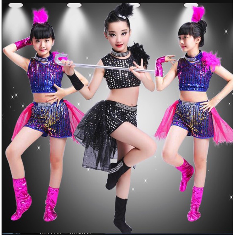 Jual PREORDER Children boy girl Dance jazz Costume New Style Sequin hip ...