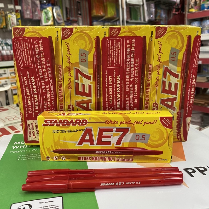 Jual PEN STANDARD AE7 HITAM BIRU MERAH / PULPEN STANDARD AE7 0,5 ORI ( 1PAK: 12PCS) | Shopee ...