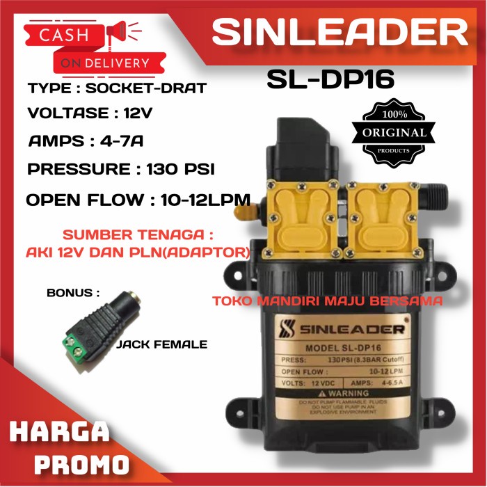 Jual Pompa Dc 12v Double Pump Jet 130 Psi Sinleader SL-DP16 Pompa Sprayer | Shopee Indonesia