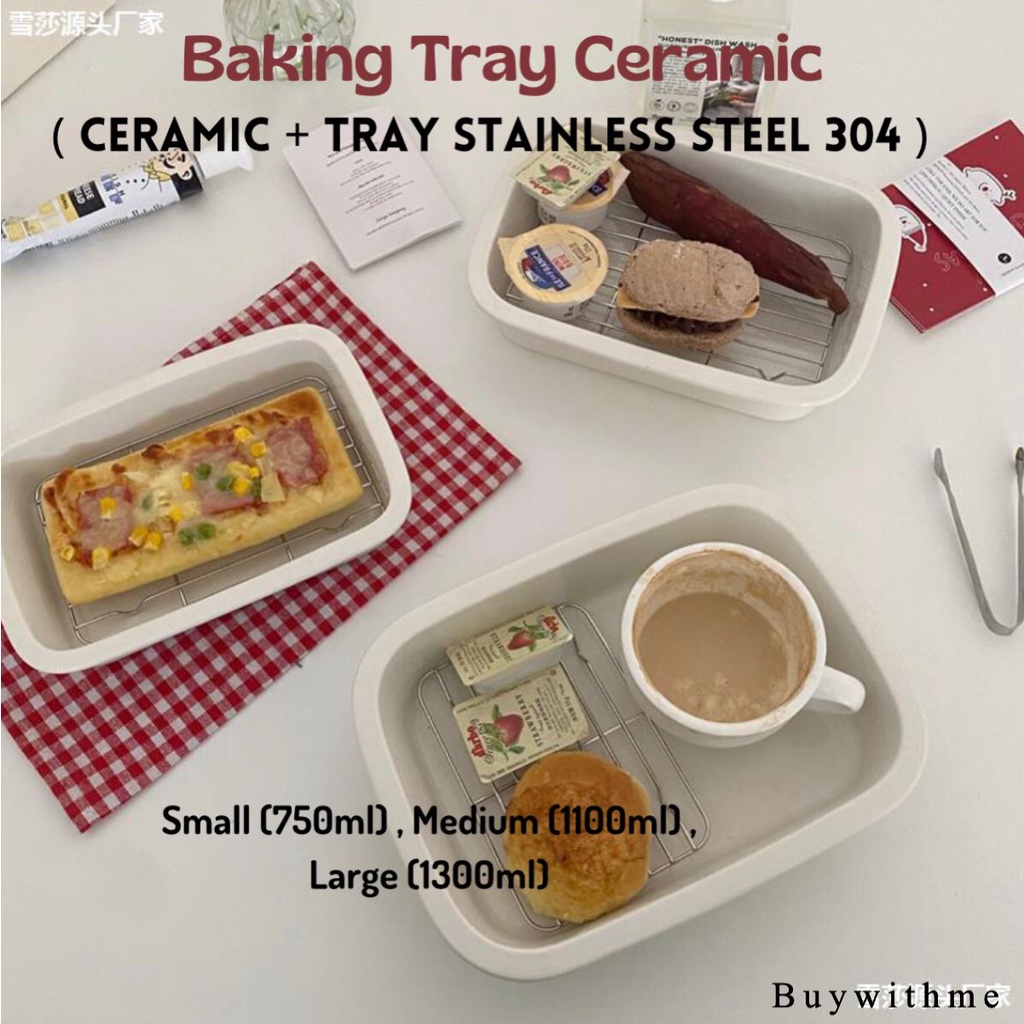 Jual Korean Ceramic Baking Tray with Stainless Wire / Tray Keramik ...