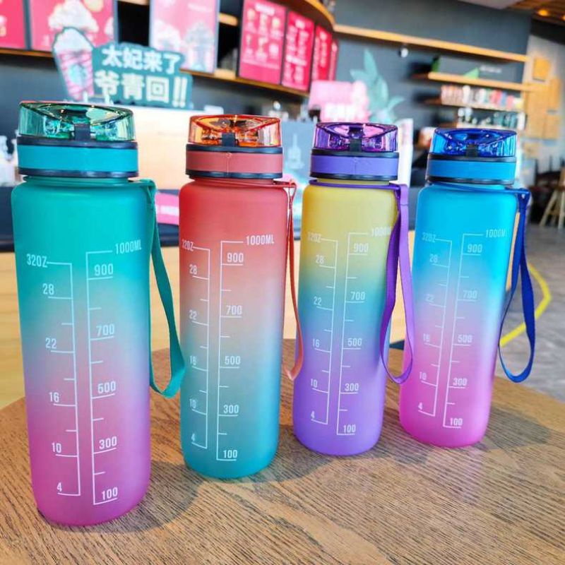 Jual Botol Minum Slim Rainbow 1000 ML 4 Varian Warna Ada Tali dan Free ...