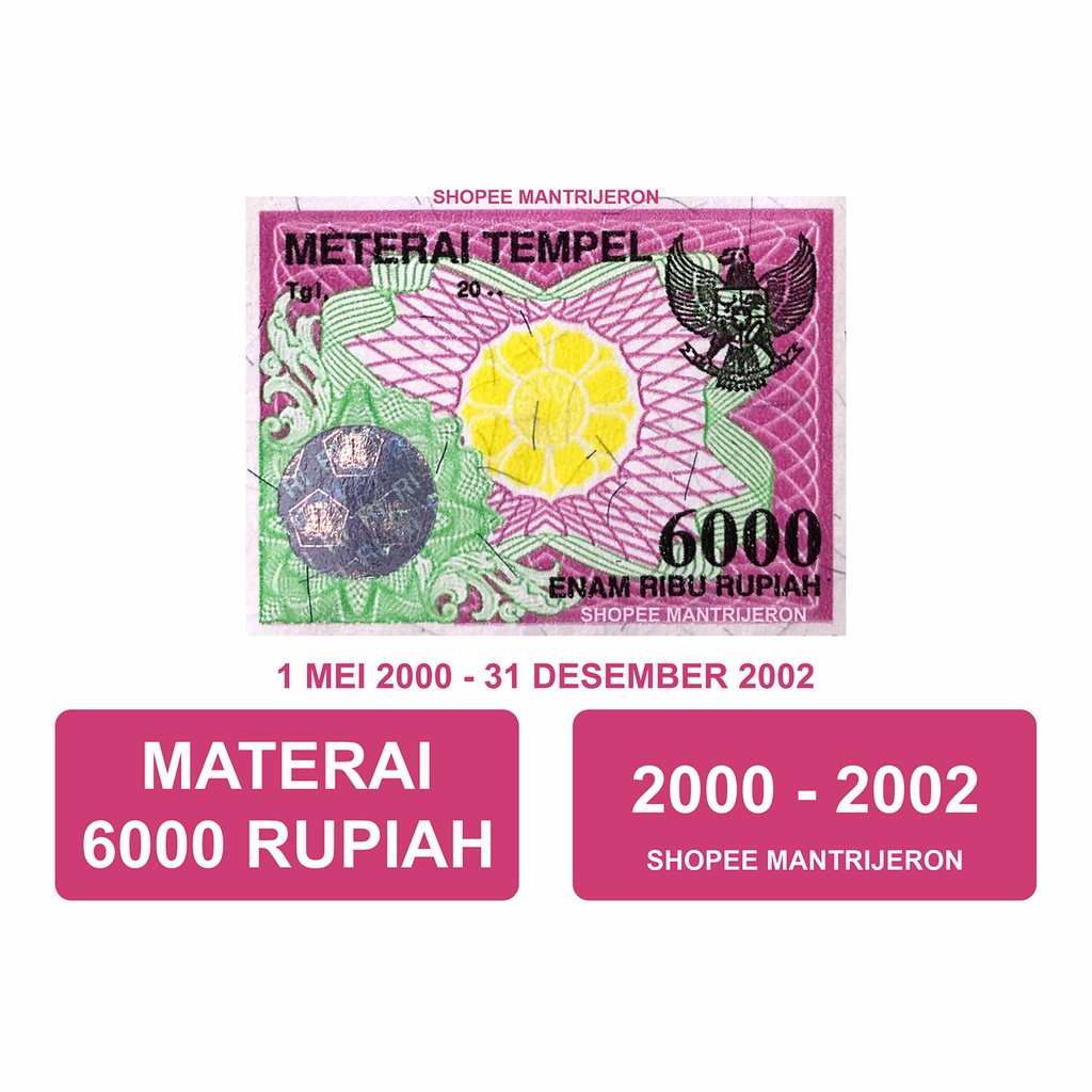 Jual Materai 6000 Tahun 2000-2002 Meterai Tempel 6 Ribu 6.000 Enam Ribu ...