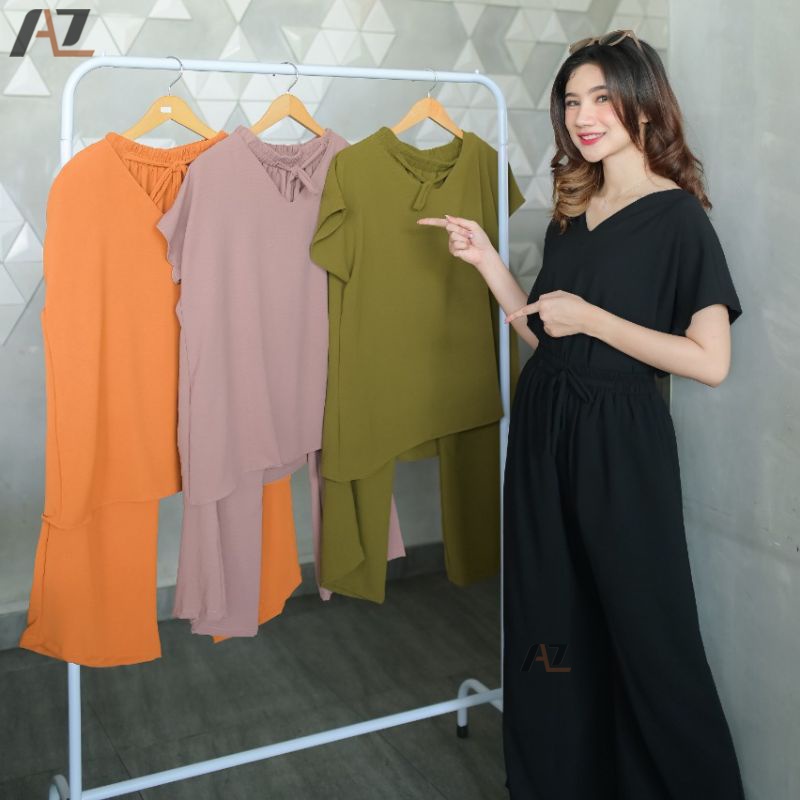 Jual Baju One Set Wanita Jumbo Lengan Pendek Rayon Crinkle Premium / Setelan Wanita Kekinian ...