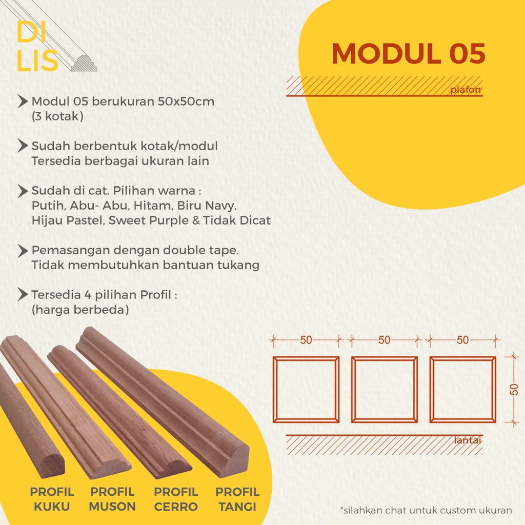 Jual MODUL 05 HIASAN DINDING LIS PROFIL KAYU WALL MOULDING WAINSCOTING ...
