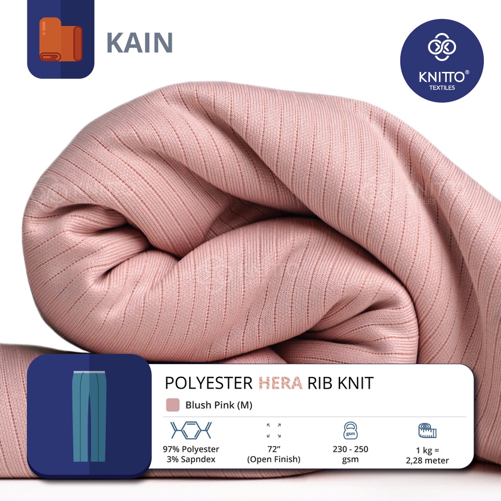 Jual BAHAN KAOS KAIN POLYESTER HERA RIB KNIT BLUSH PINK | Shopee Indonesia