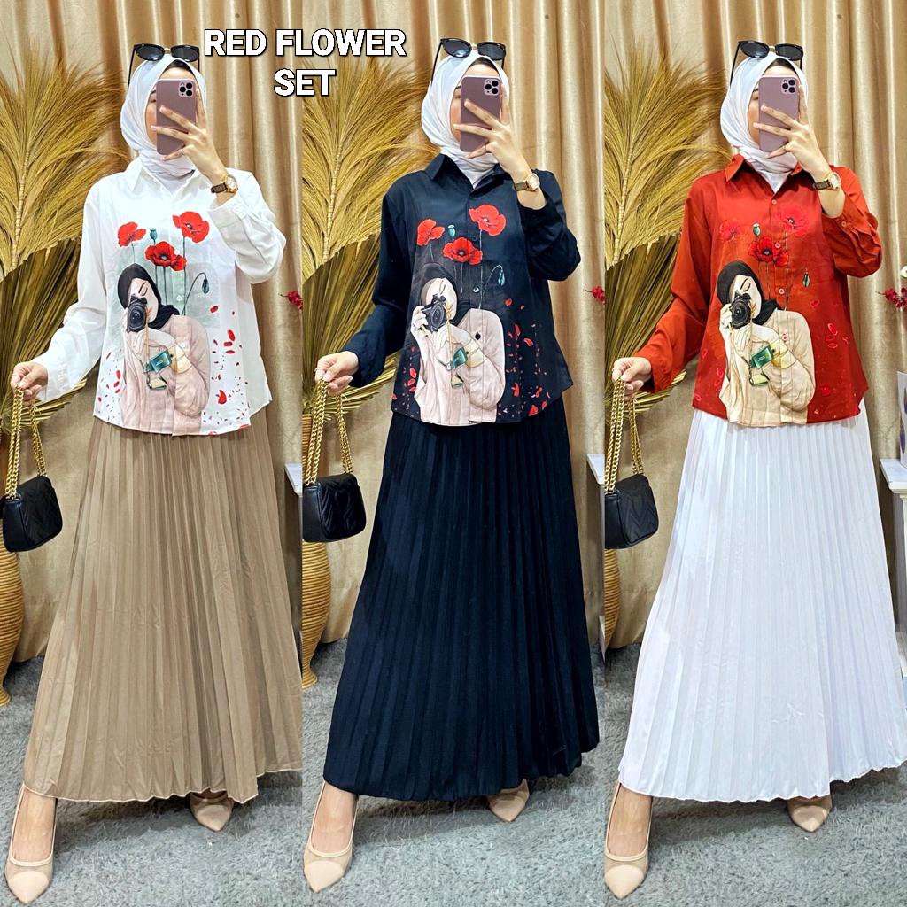 Jual SETELAN Kemeja cewe printing Viral SETELAN ROK PLISKET kemeja ...