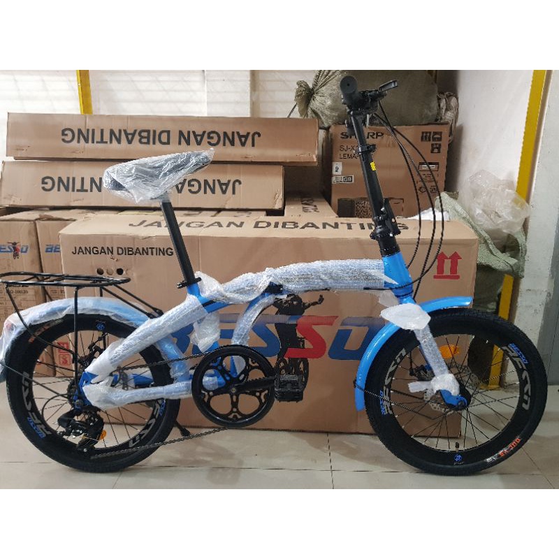 Jual Sepeda Lipat 20 inch BESSO 8 Speed ( Biru / Blue ) | Shopee Indonesia