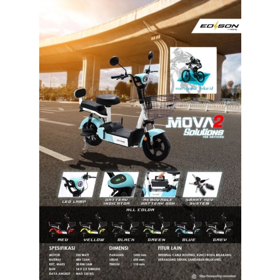 Jual Sepeda Listrik EDISON MOVA 2 by TREX ELECTRIC BIKE E-BIKE 250 WATT 48 Volt 12 AH | Shopee ...