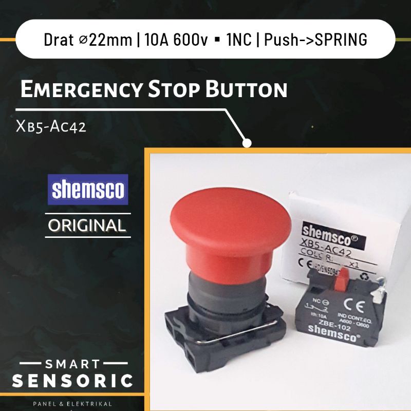 Jual 22mm Emergency Stop Button Spring Shemsco XB5-AC-42 Tombol ...