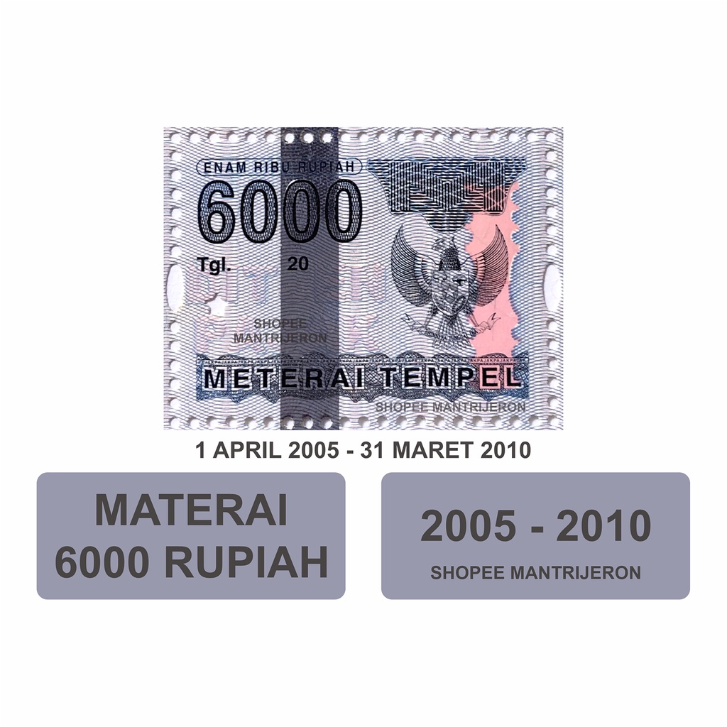 Jual Materai 6000 Tahun 2005-2010 Meterai Tempel 6 Ribu 6.000 Enam Ribu Rupiah Lama Kuno Jadul ...