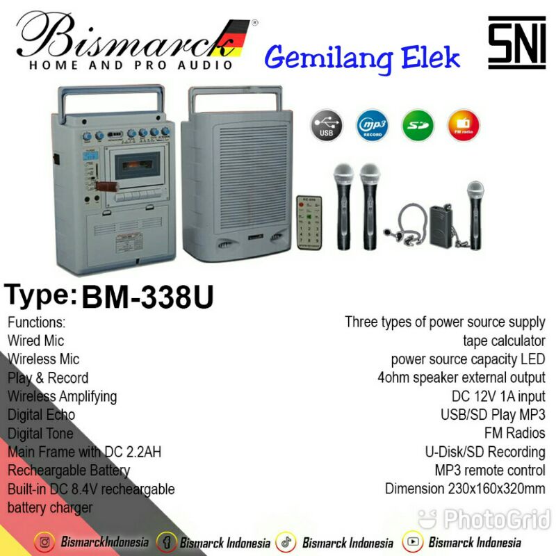 Jual Speaker Portable Wireless BISMARCK BM 338U Original | Shopee Indonesia