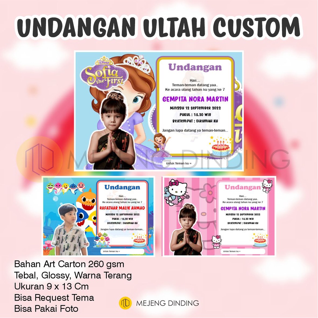 Jual (ISI 10 PCS) UNDANGAN ULANG TAHUN ANAK CUSTOM NAMA DAN FOTO ...