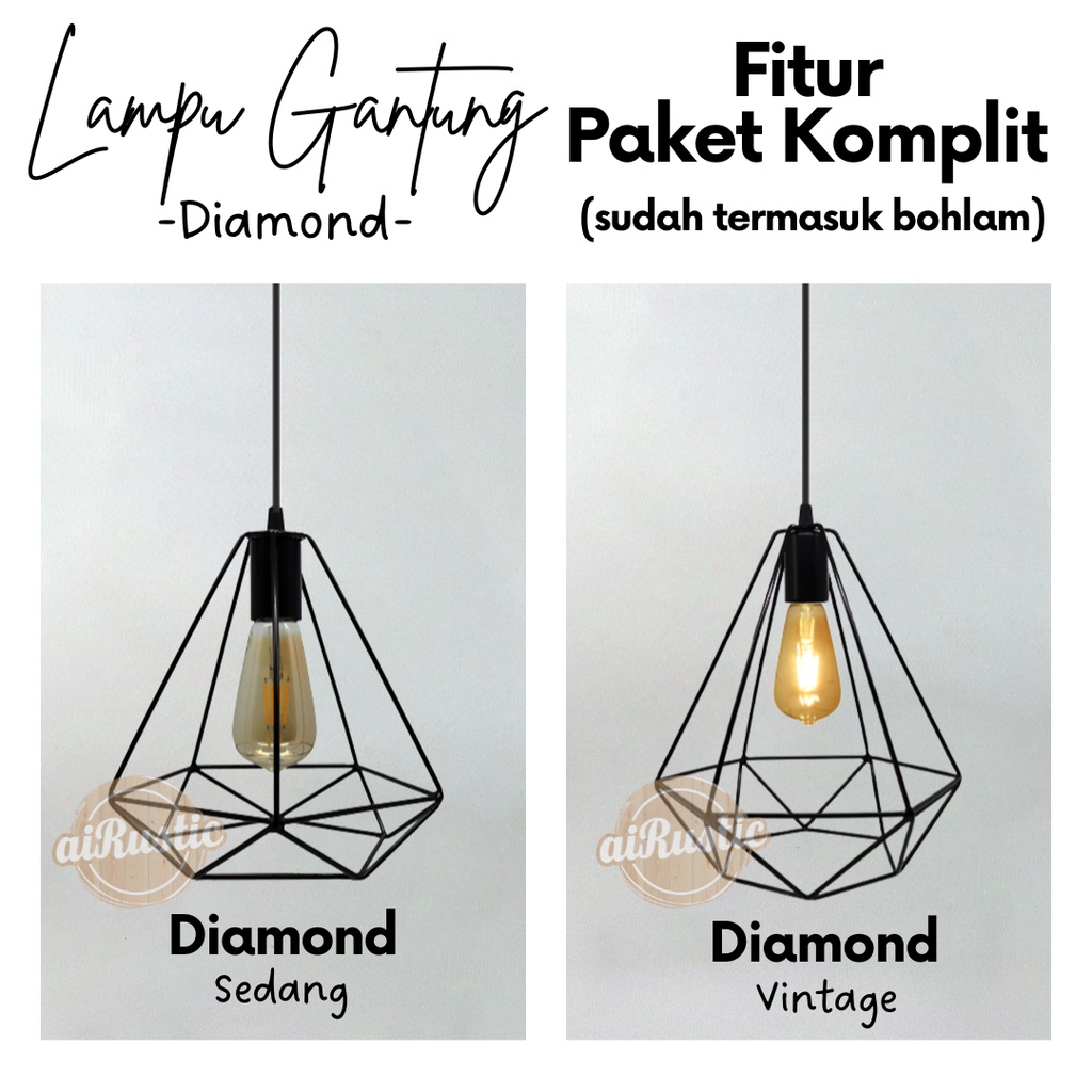 Jual PAKET KOMPLIT - Kap lampu gantung diamond rustic pendant light ...