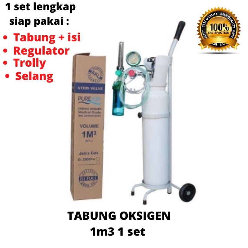 Jual READY STOK Komplit Tabung Baru 1m3 Isi Oksigen + Regulator Pernafasan siap pakai + Trolly ...