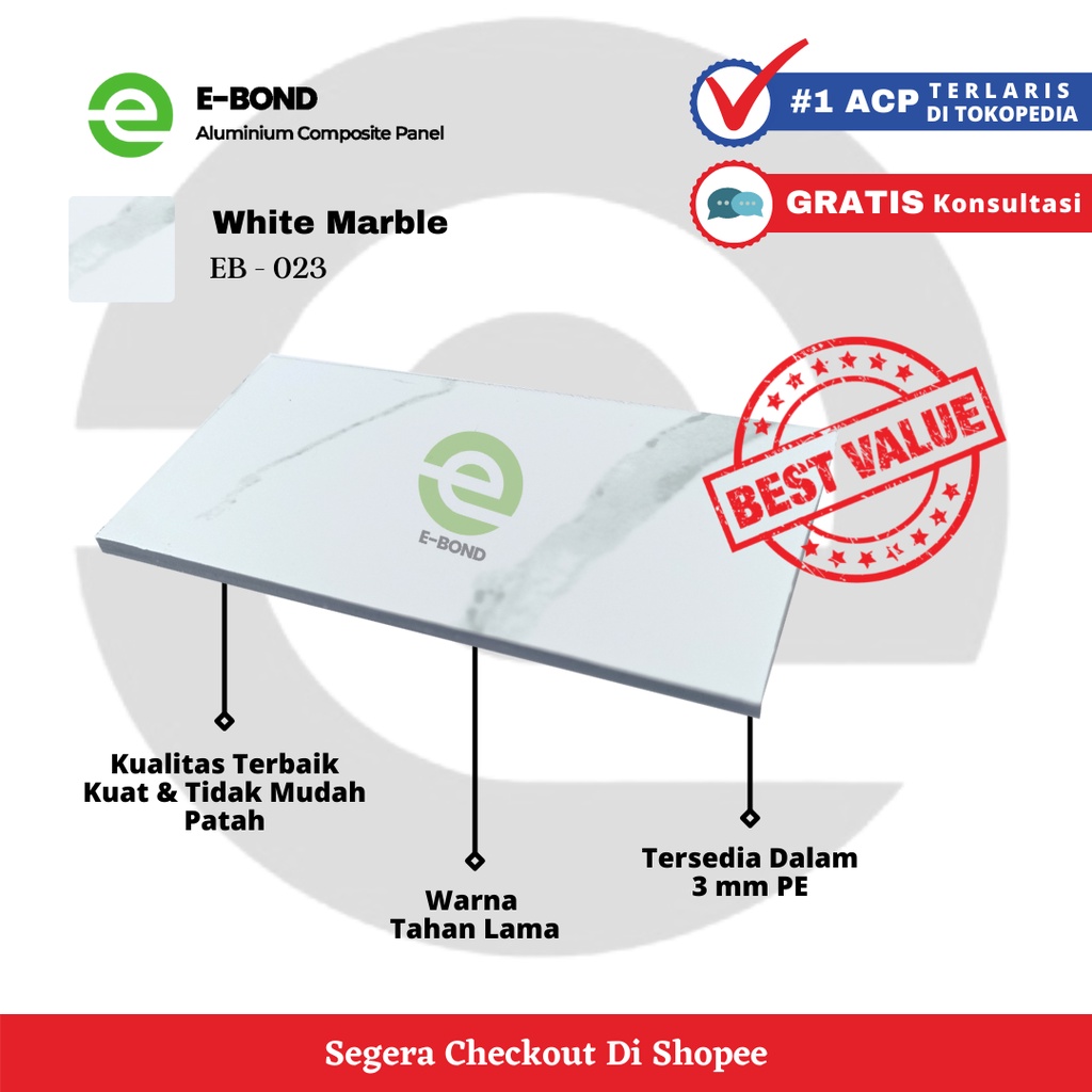 Jual ACP Ebond - Alumunium Composite Panel 3mm White Marble | Shopee ...