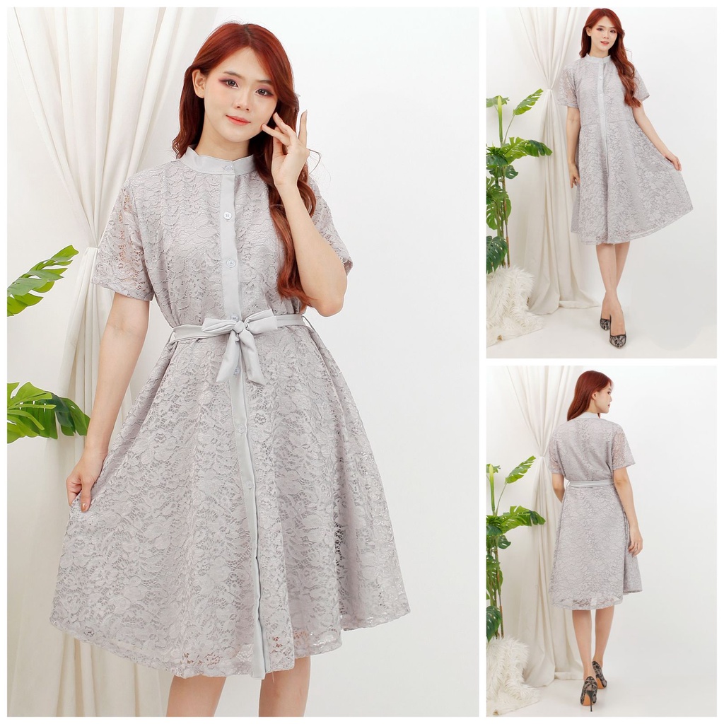 Jual (Dijamin RealPic) Dress Clara Brukat Midi / Dres Pesta Brokat / Dress Gereja Natal / Dress ...