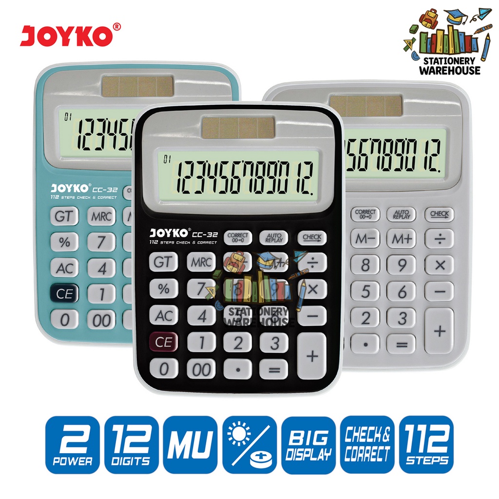 Jual Kalkulator Joyko CC-32 / 12 Digits / Check Correct / Calculator ...