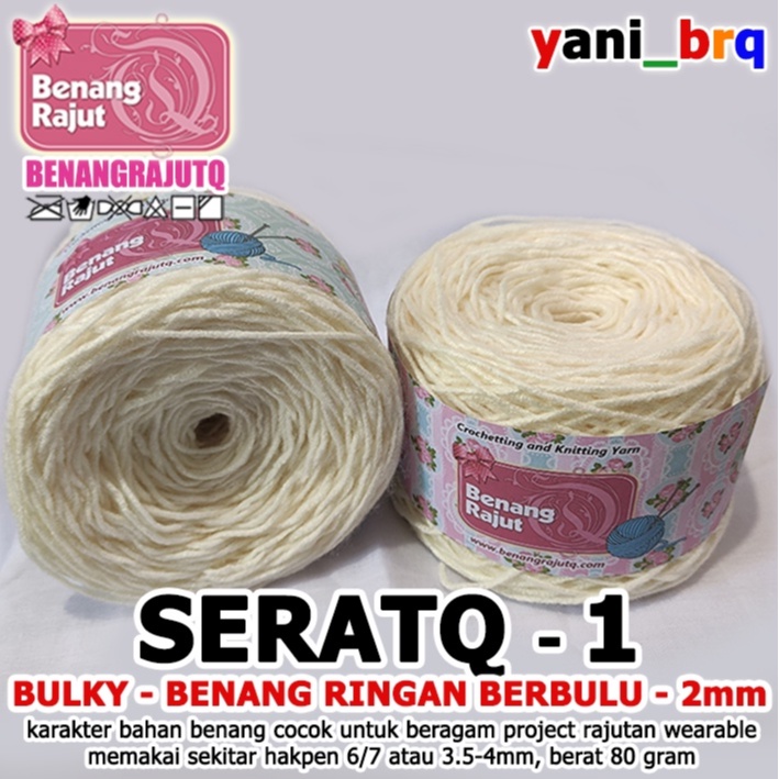 Jual BENANG RINGAN BULKY ACRYLIC SERATQ 1 WARNA PUTIH TULANG BAHAN SINTETIS isi 80 gram 2 mm ...