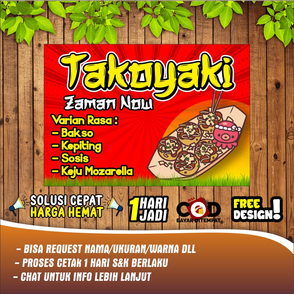 Jual Spanduk/Banner/Backdrop Takoyaki Murah Ukuran 120 X 80 Bisa Ganti ...