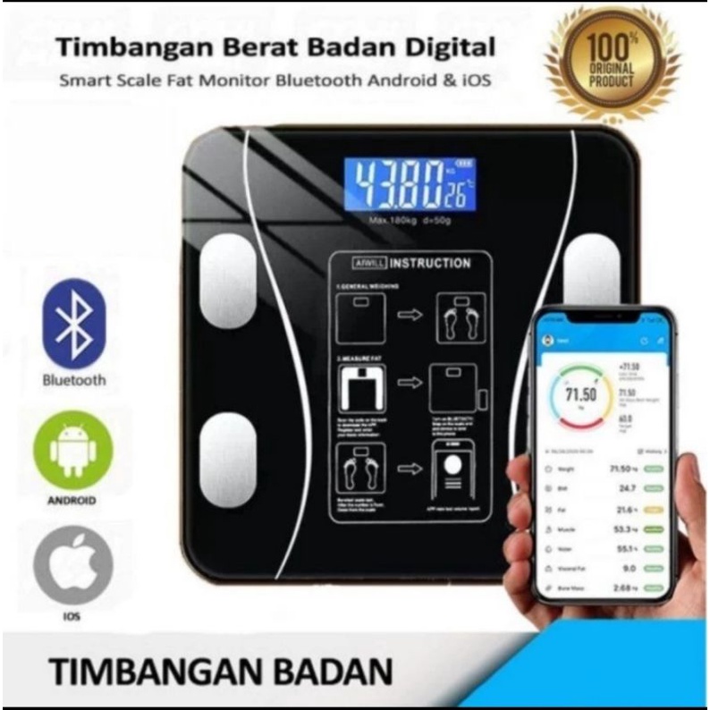 Jual timbangan badan digital bluetooth USB diet lcd display terhubung ...