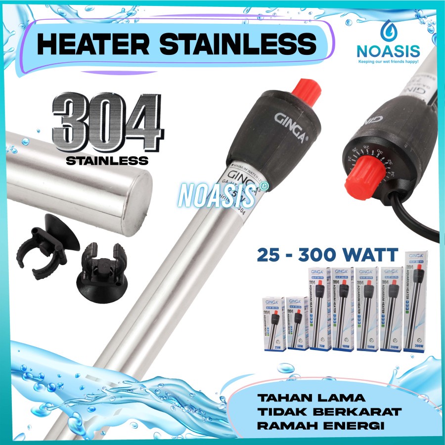 Jual HEATER AQUARIUM GINGA STAINLESS 25 ,50 ,75 ,100,200 WATT NOASISJKT ...