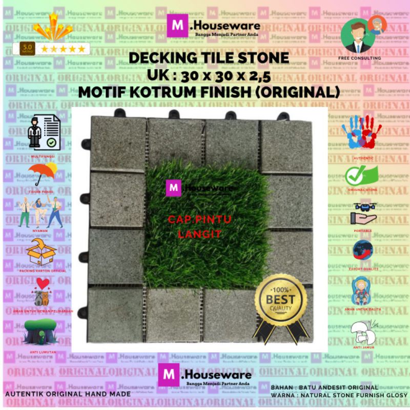 Jual Lantai Batu Andesit Motif KOTRUM BATU Kotak Mix Rumput / decking ...