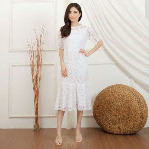 Jual (REALPICT) Midi Dress Pesta Kondangan / Dres Gereja Brukat HEYON bridesmaid | Shopee Indonesia