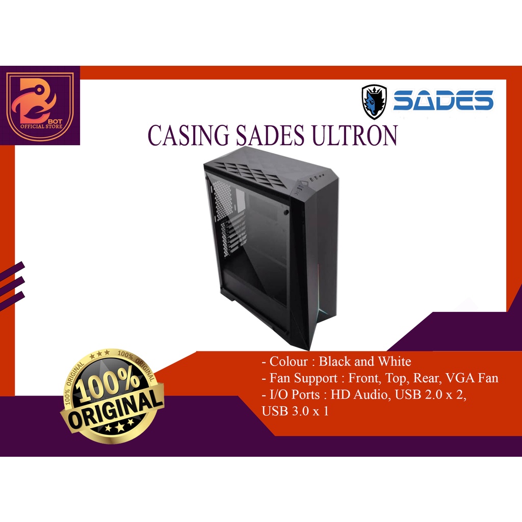 Jual CASING PC GAMING SADES ULTRON | Casing Komputer Gaming Putih/Black ...