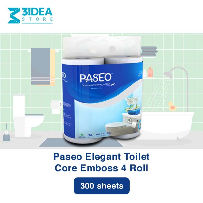 Jual Paseo Elegant Tissue Toilet Core Roll Emboss 300 Sheets x 4 Roll ...