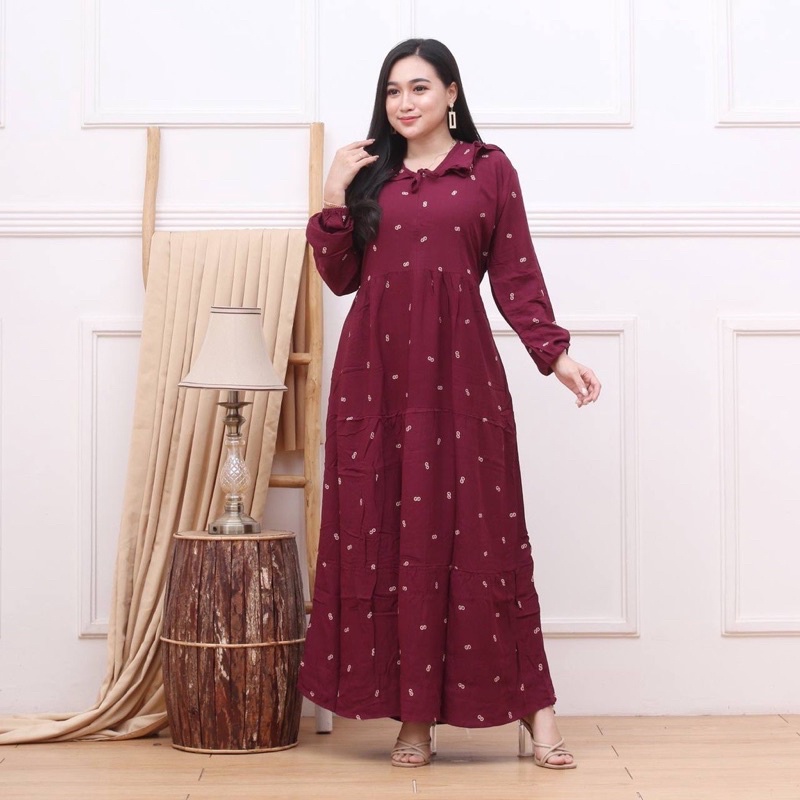 Jual MIDI DRESS MOTIF GG DRESS KOREAN STYLE DRESS SUSUN DASTER LENGAN PANJANG DASTER BAHAN RAYON ...