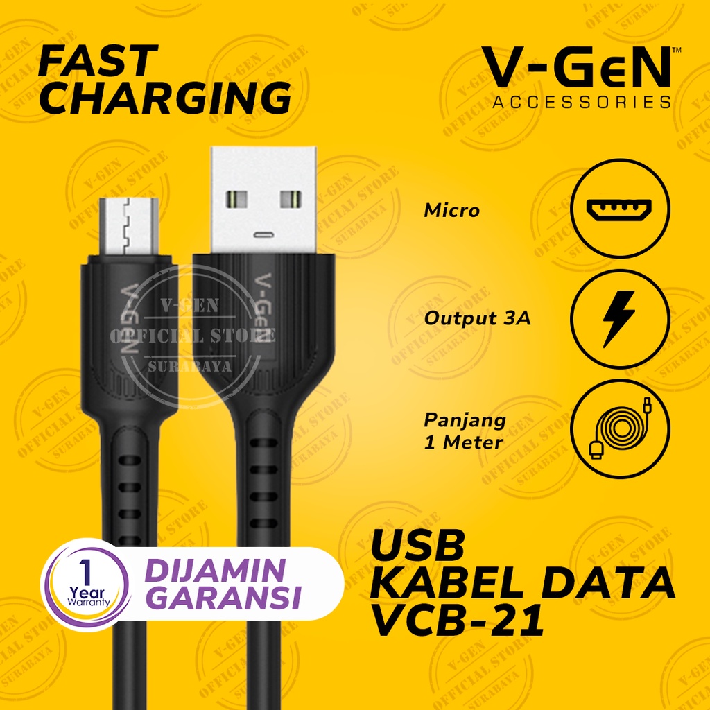 Jual Kabel Data MicroUSB V-GeN VCB-21 3A Fast Charging Micro USB Bulat ...