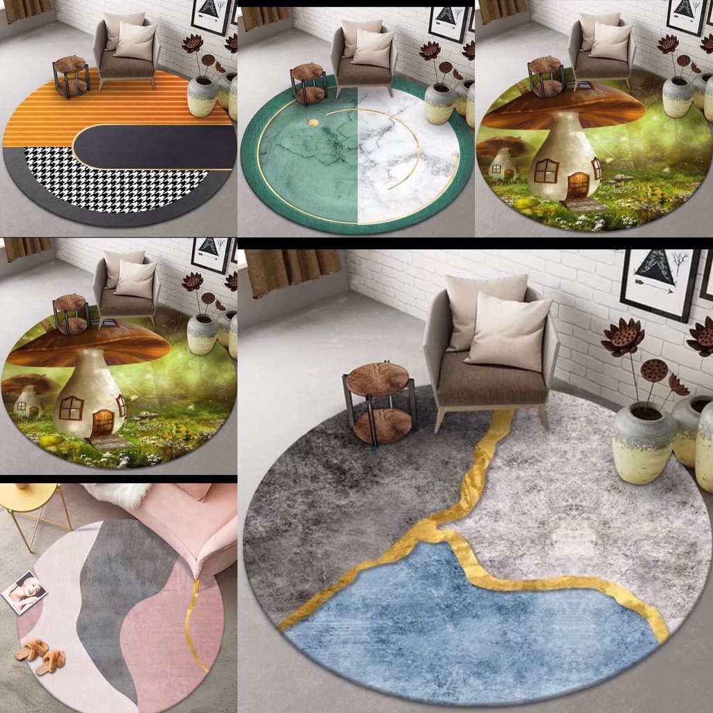 Jual Karpet Bulat Motif Diameter 100cm Anti Slip/Karpet Bulat Aestetik ...
