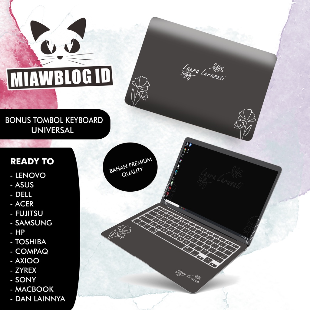 Jual Garskin Laptop Simple Black Custom Nama (Untuk Semua Jenis Laptop ...
