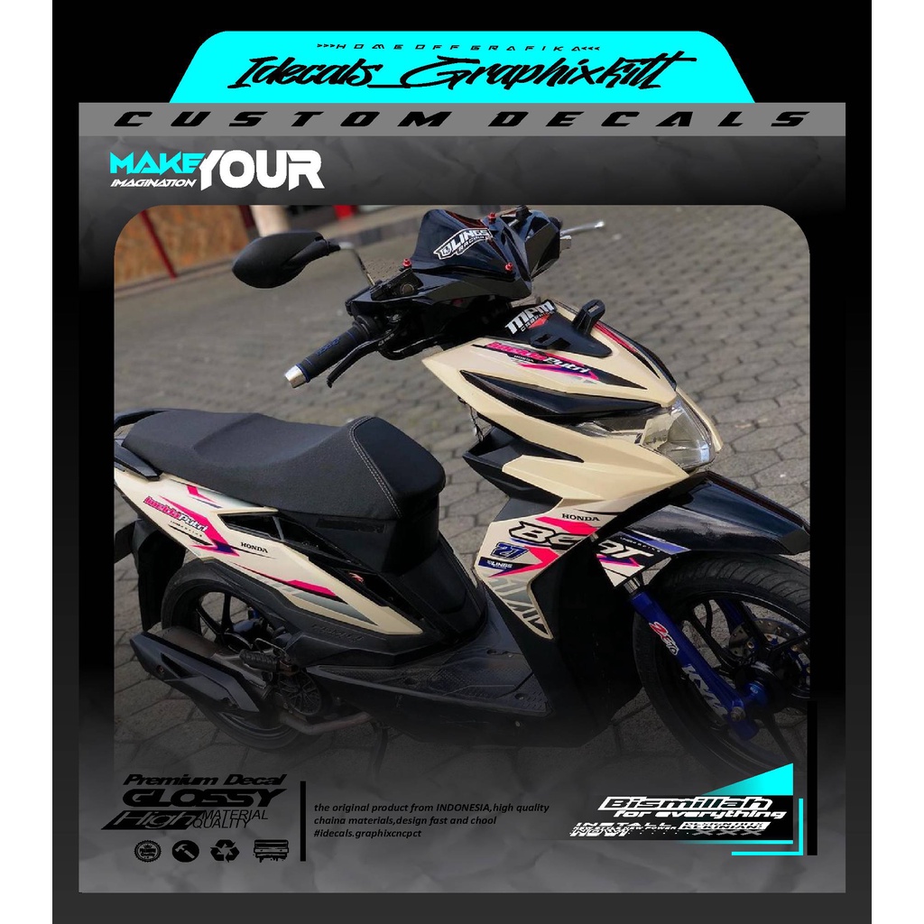 Jual 00363 sticker decals fullbody honda beat fi tema garis racing ...