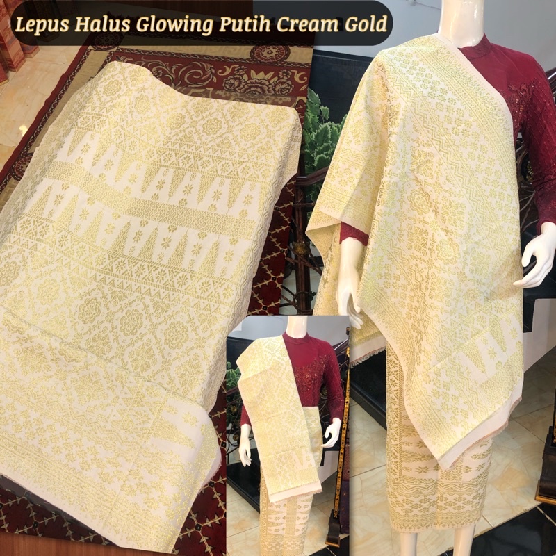 Jual TERLARIS Songket Lepus Halus Putih silver & Cream Gold /Songket ...