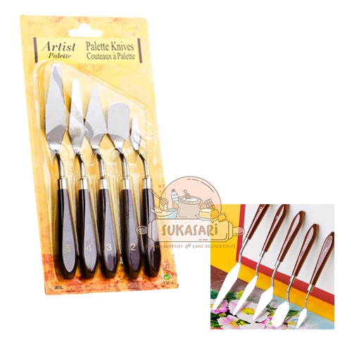 Jual Palette Knife with Wooden Handle (5pc) spatula pisau lukis gagang ...