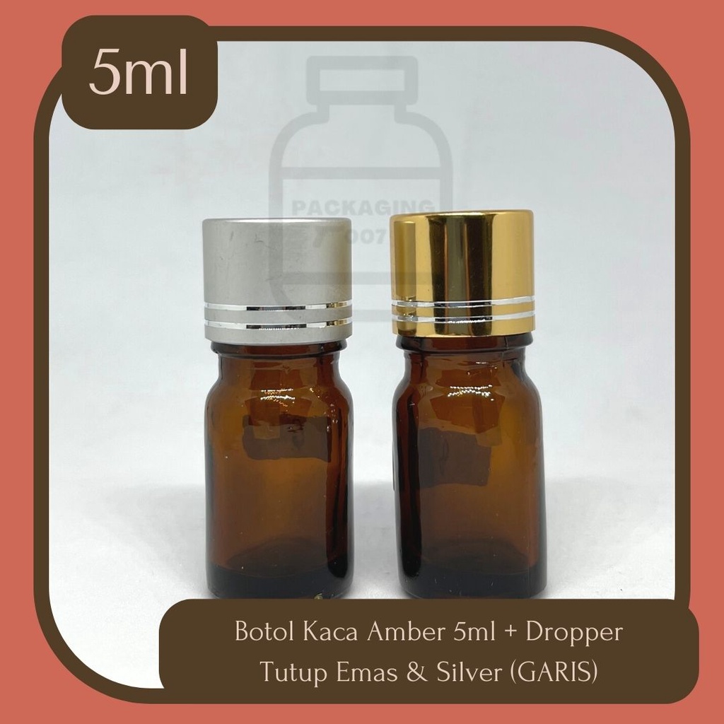 Jual Botol Kaca Amber Essential Oil Dropper Tutup Silver / Gold ...