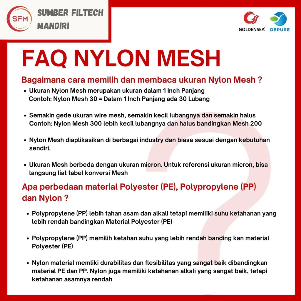 Jual Mesh Saringan Nylon 100, 120, 140, 150, 160 Lebar: 1m, 1.6m ...