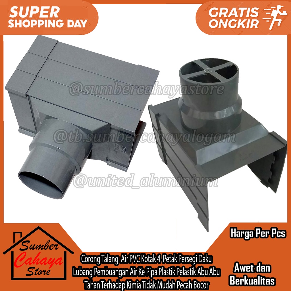 Jual Corong Talang Air PVC Kotak 4 Petak Persegi Daku Lubang Pembuangan ...