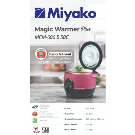 Jual Magic Com Miyako 0.6 Liter MCM 606 B SBC Rice Cooker Miyako MCM ...