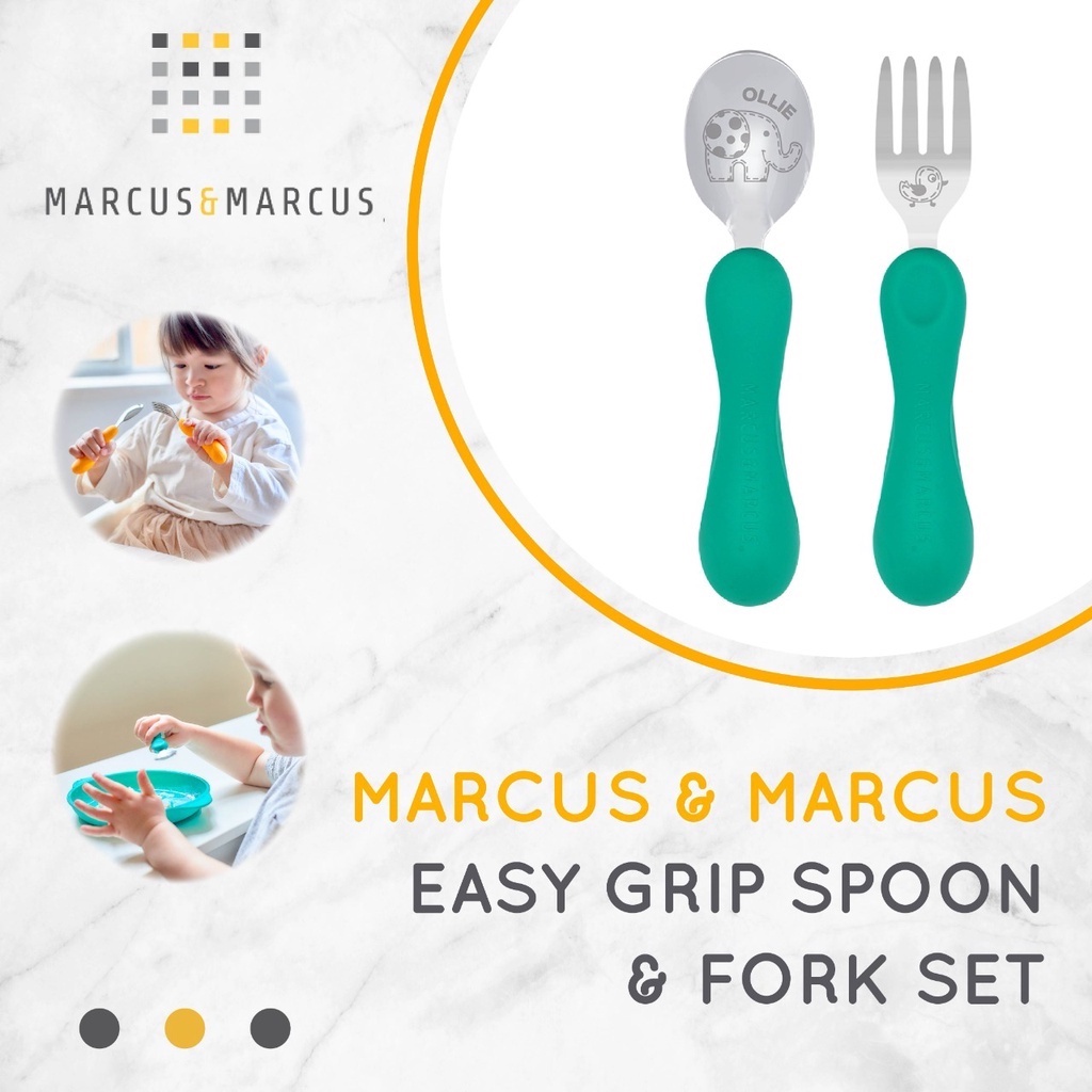 Jual Marcus & Marcus Easy Grip Spoon & Fork Set (Green) - Sendok Garpu ...