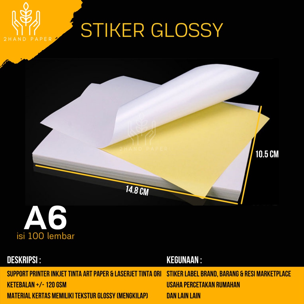 Jual Kertas Sticker A6 Glossy isi 100 lembar / Stiker Glossy A6 ...