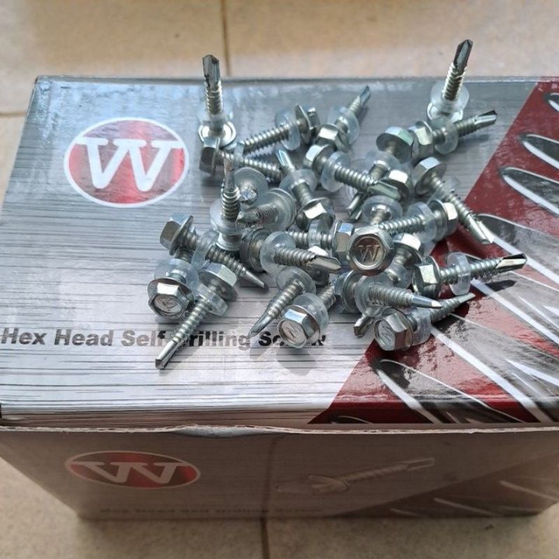 Jual baut drilling 12x25 merk W, 1 kotak isi 550pcs baut galvalum, baut ...