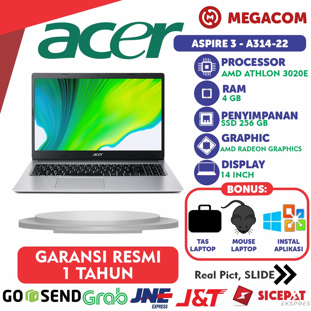 Jual Acer Aspire 3 A314-22 AMD 3020e with Radeon Graphics 4GB 256GB 14 ...