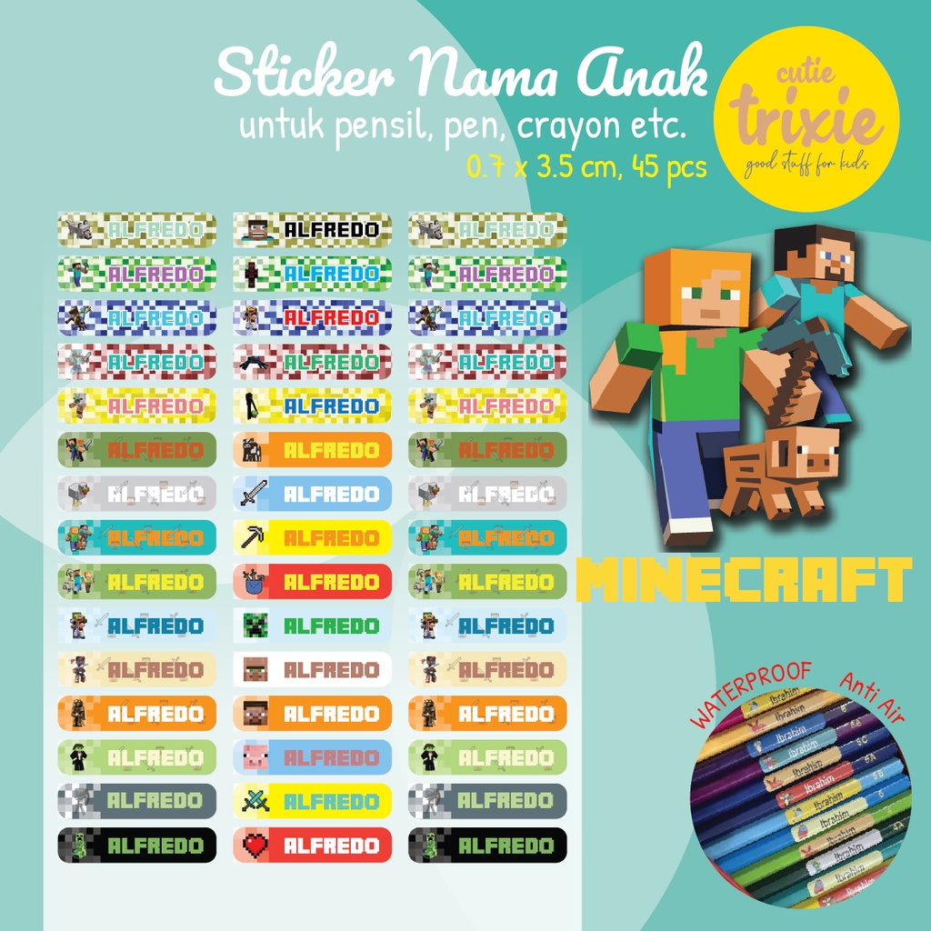Jual Sticker Label Nama Pensil Minecraft | Shopee Indonesia