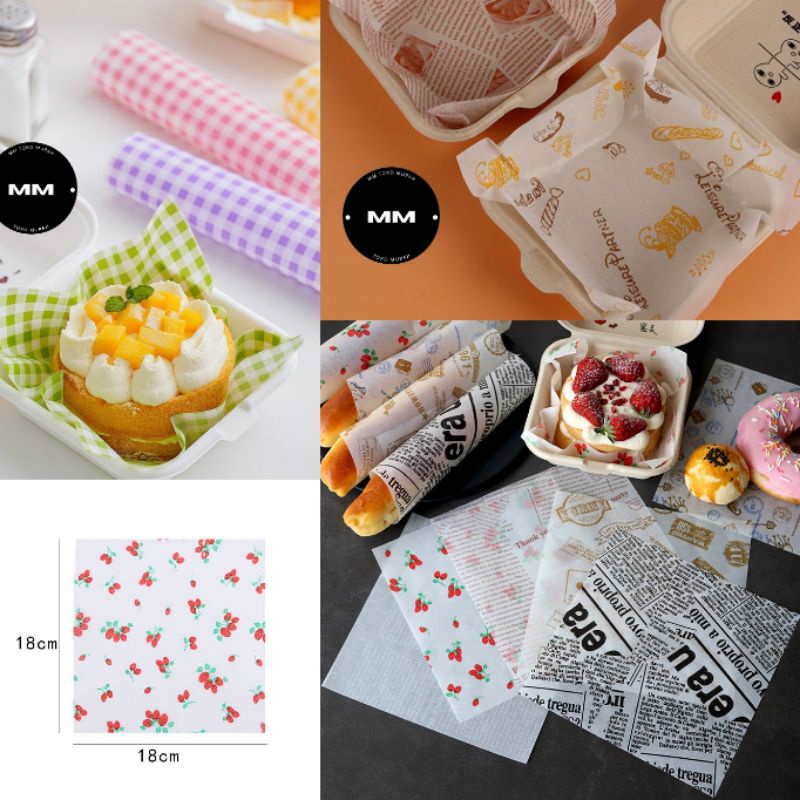 Jual wax paper 18x18cm 50lembar / baking paper motif / kertas roti ...