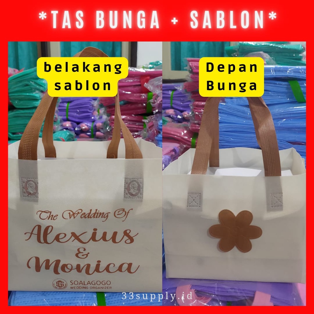 Jual Tas spunbond box custom sablon / tas box nasi 22x22 20x20 custom sablon / tas kotak nasi ...