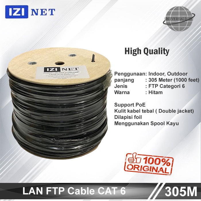 Jual IZINET Kabel LAN FTP Cat6 STP CAT 6 Outdoor ( Double Jacket ) 305 ...