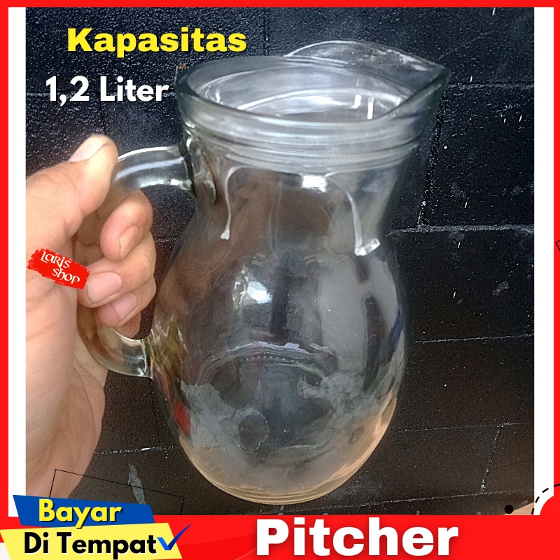 Jual Pitcher Teko Kaca Beling Dan Tutup Plastik Bening 1,2 Liter ...