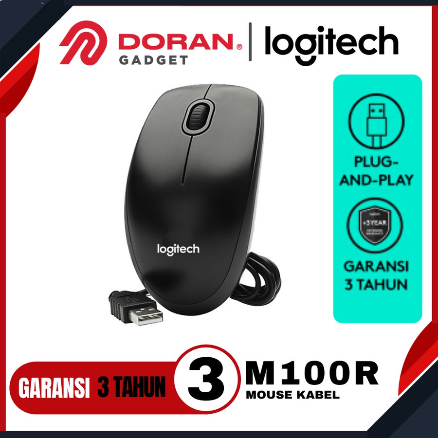 Jual Logitech M100r Mouse Kabel Optical Wired Mouse - Garansi Resmi 3 ...